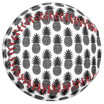 Trendy Tropical Black and White Pineapple Pattern Softball | Zazzle