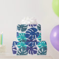 Trendy Tropical Royal Blue & Aqua Monstera Leaves Wrapping Paper | Zazzle