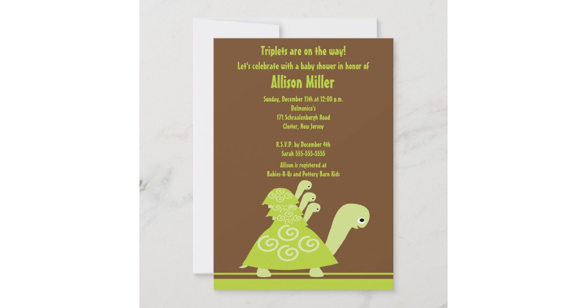 Trendy Turtle Triplets Baby Shower Invitation | Zazzle
