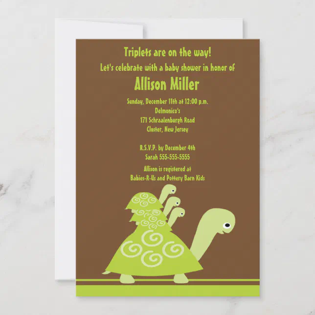 Trendy Turtle Triplets Baby Shower Invitation | Zazzle