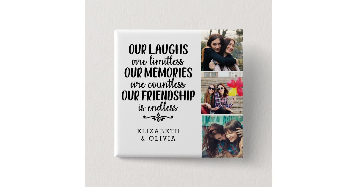 Trendy Typography Best Friends Names Photo Collage Button | Zazzle
