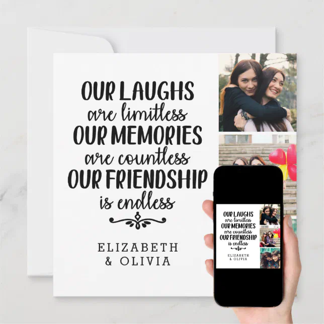 Trendy Typography Best Friends Names Photo Collage Card | Zazzle