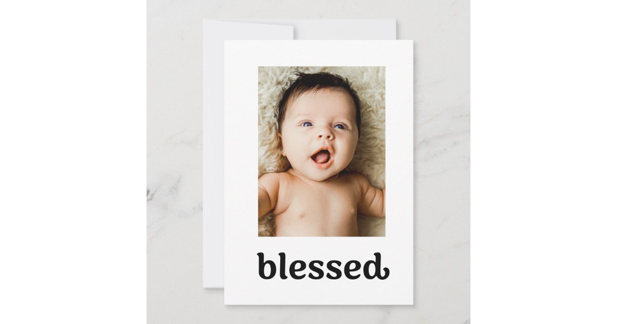 Trendy typography Blessed Cross Baby Baptism Photo Thank You Card | Zazzle