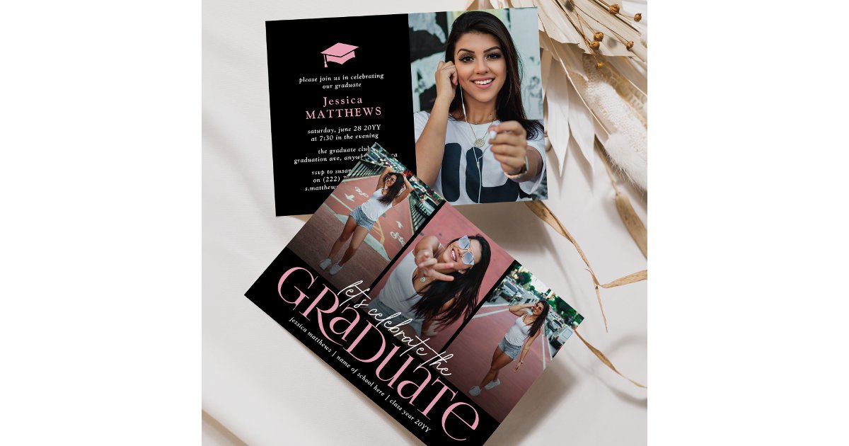 Trendy Typography Photo Collage Graduation Party Invitation | Zazzle