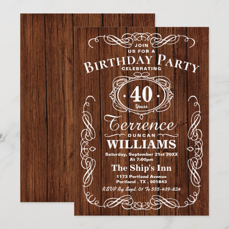 Trendy Typography Rustic Wood Birthday Party Invitation | Zazzle