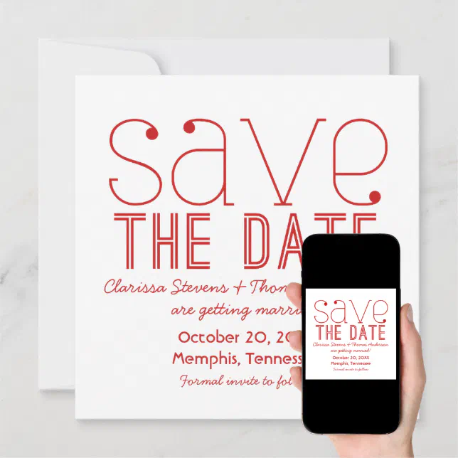 Trendy Typography Save the Date Invite, Red Invitation | Zazzle