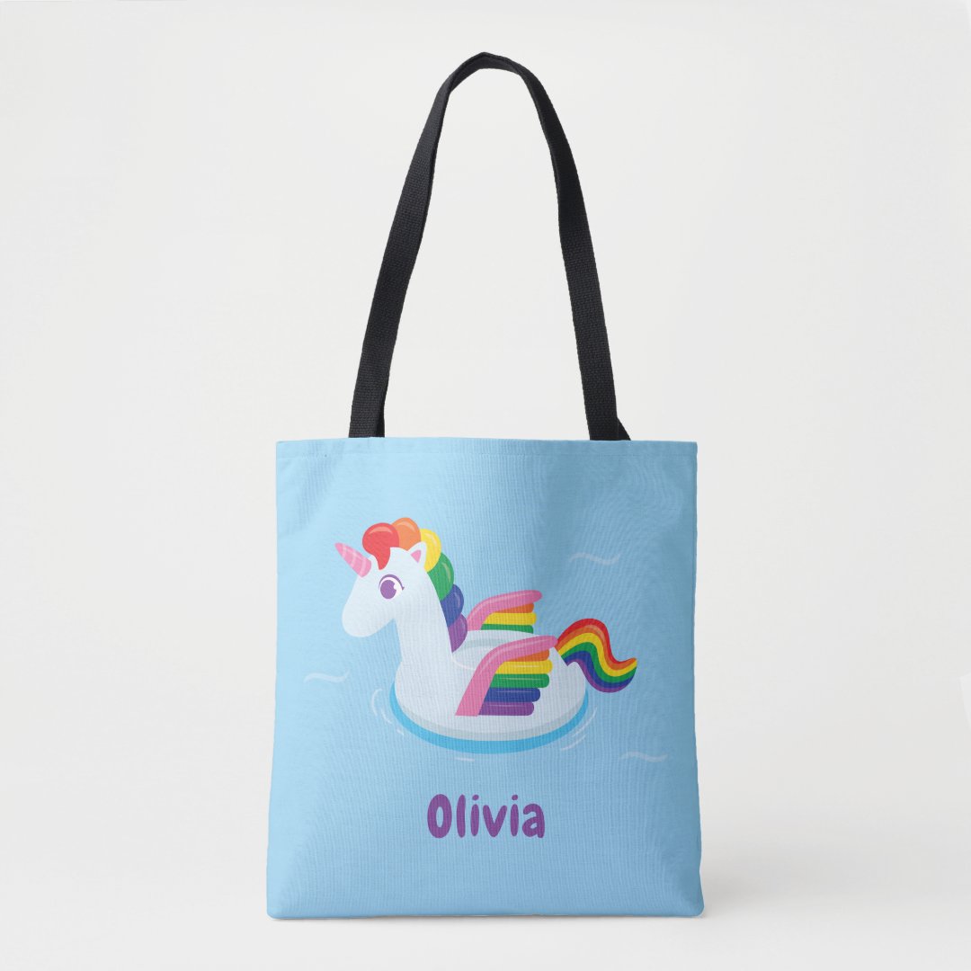 Trendy Unicorn Pegasus Rainbow Pool Float Tote Bag | Zazzle
