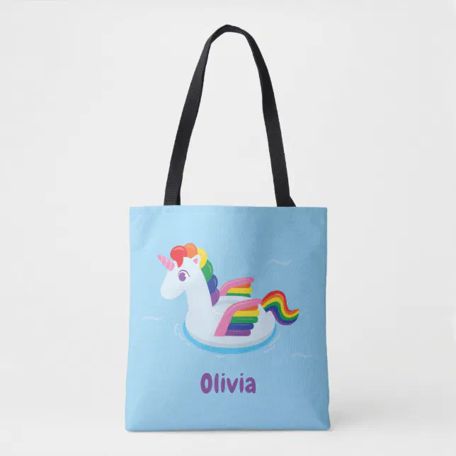 Trendy Unicorn Pegasus Rainbow Pool Float Tote Bag | Zazzle