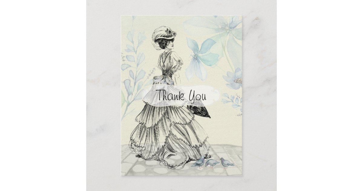 Trendy Victorian Lady Vintage Thank You Postcard | Zazzle