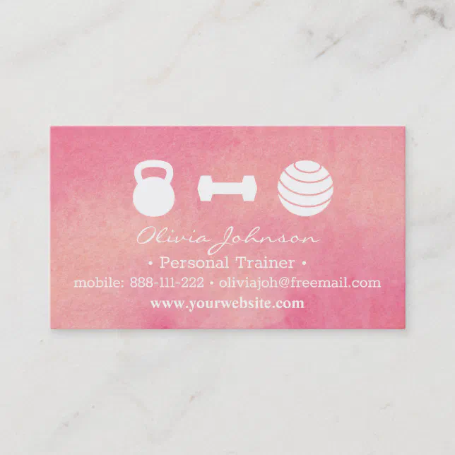Trendy Watercolor Female Fitness Personal Trainer Business Card | Zazzle
