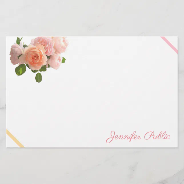 Trendy Watercolor Roses Handwritten Name Template Stationery | Zazzle