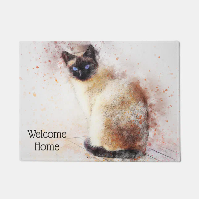 Trendy Watercolor Siamese Cat Personalized Doormat | Zazzle