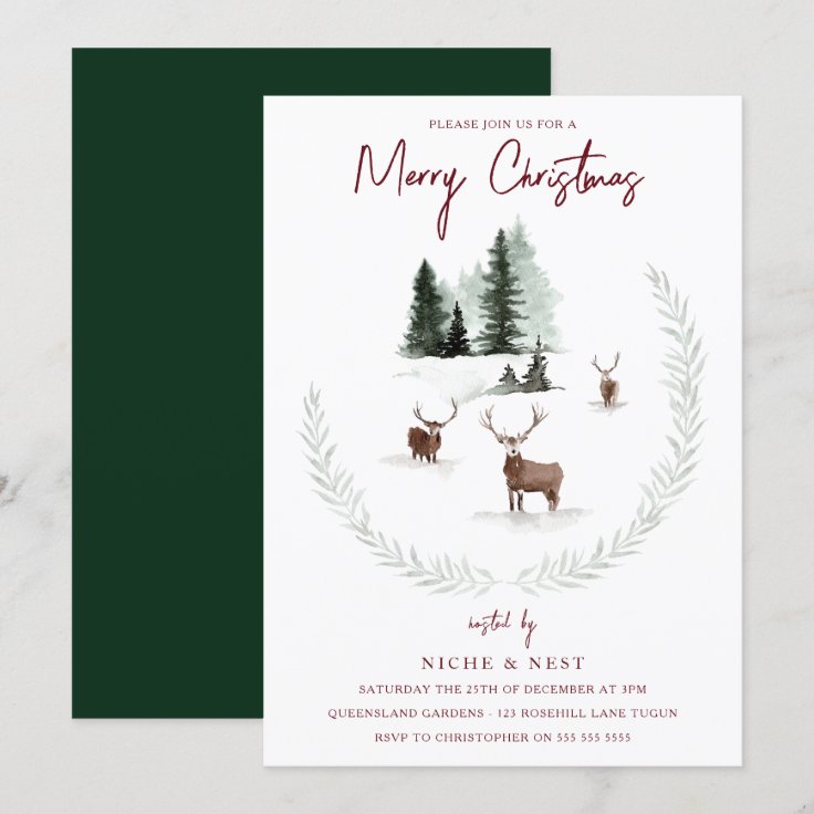 Trendy Watercolor Woodland Animals Christmas Party Invitation | Zazzle