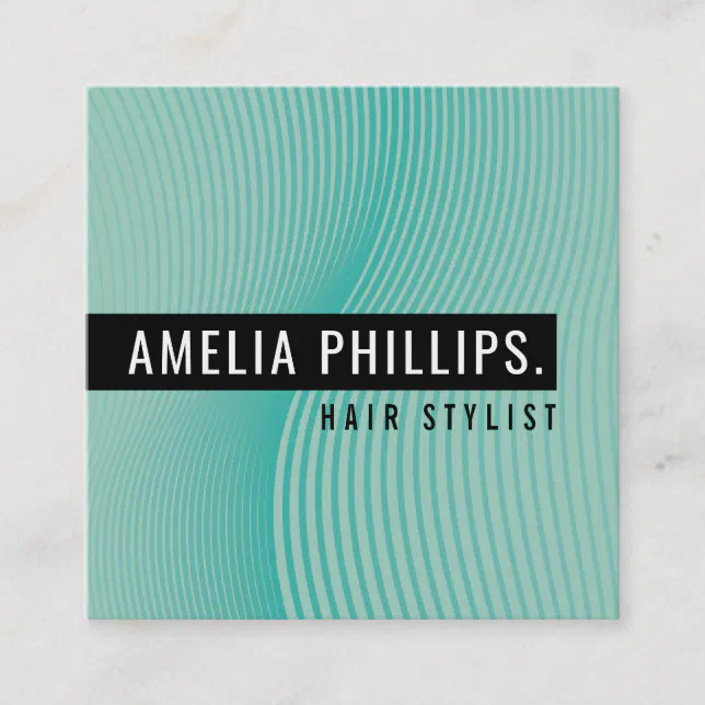 TRENDY WAVE modern curved lines mint jade Square Business Card | Zazzle