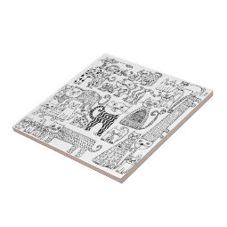 Trendy Whimsical Black and White Cat Patterned Ceramic Tile | Zazzle