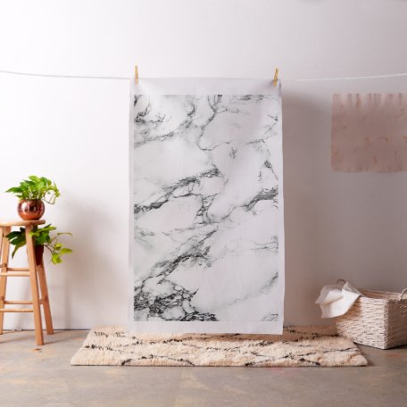 Black and White Marble Stone Pattern Fabric | Zazzle