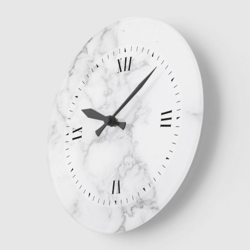 Trendy white faux marble large clock | Zazzle