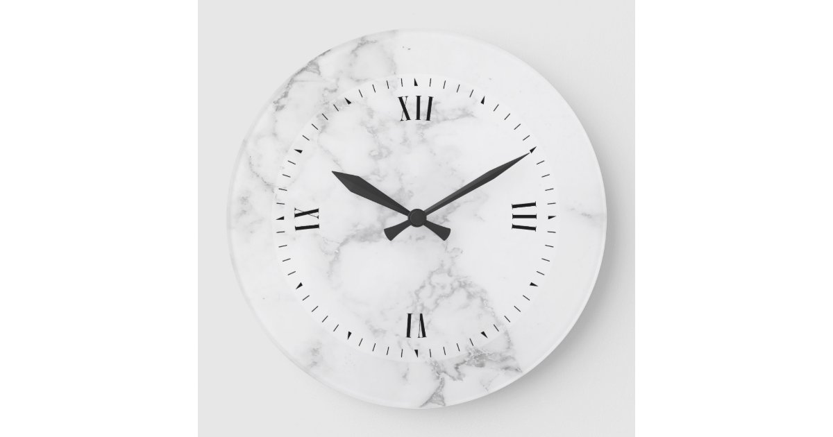Trendy white faux marble large clock | Zazzle
