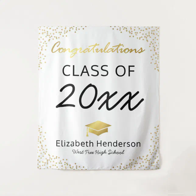 Trendy White Gold Graduation Party Backdrop | Zazzle