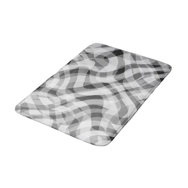 Trendy White Gray Black Retro Wavy Stripes Pattern Bathroom Mat | Zazzle
