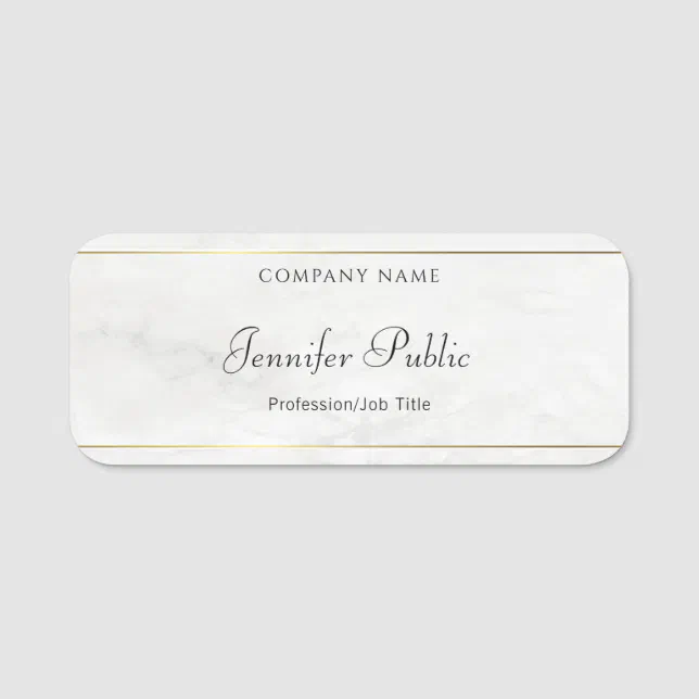Trendy White Marble Gold Elegant Hand Name Script Name Tag | Zazzle