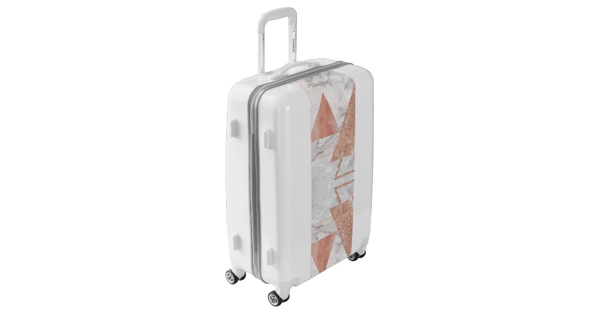trendy white marble Rose gold triangles geometric Luggage | Zazzle