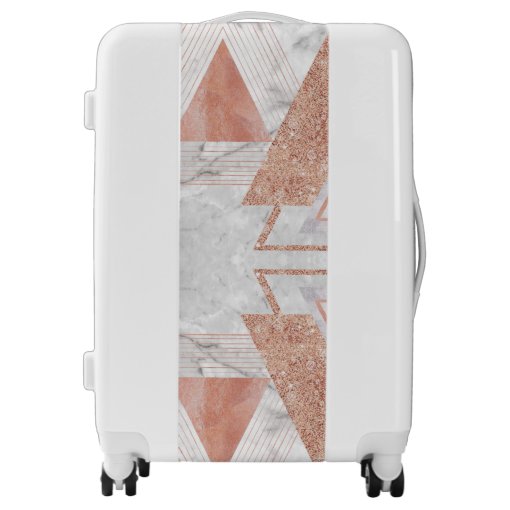 trendy white marble Rose gold triangles geometric Luggage | Zazzle