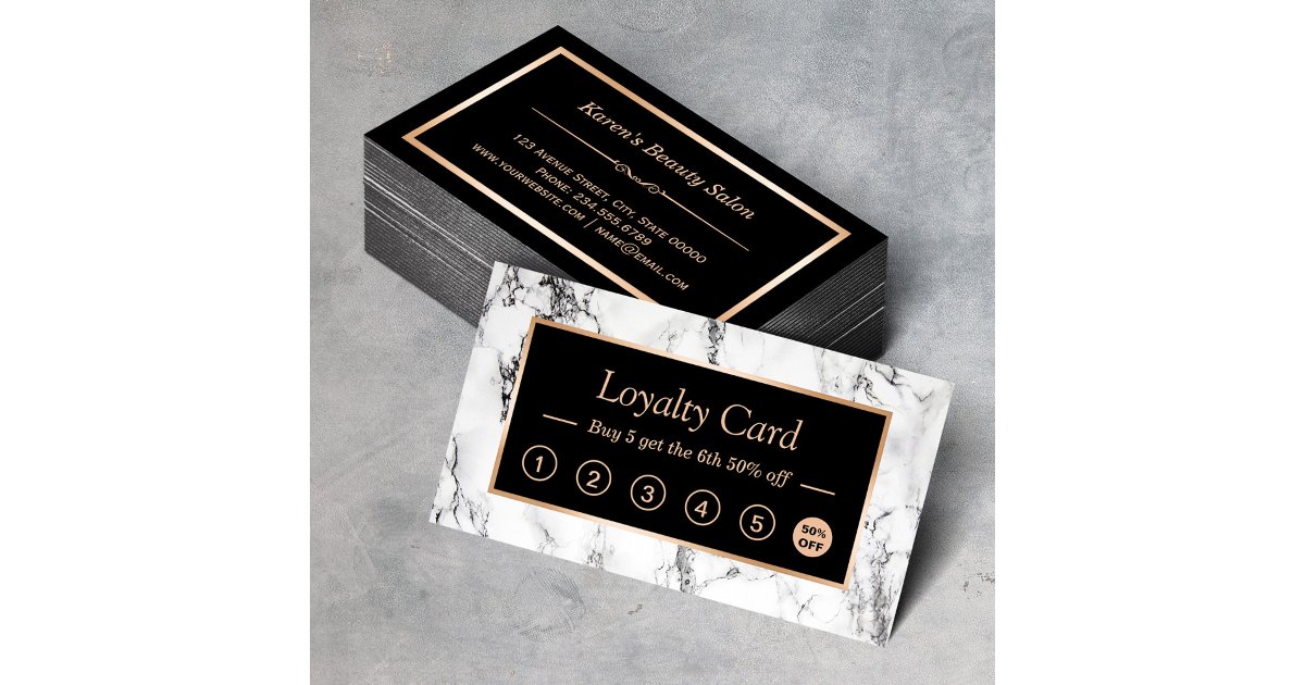 Trendy White Marble Salon Loyalty Punch Card | Zazzle