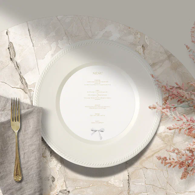 Trendy White Ribbon Circle Wedding Menu | Zazzle