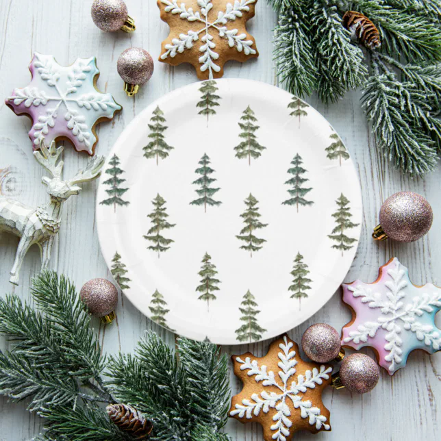 Trendy Winter | Christmas Tree Pattern Paper Plates | Zazzle