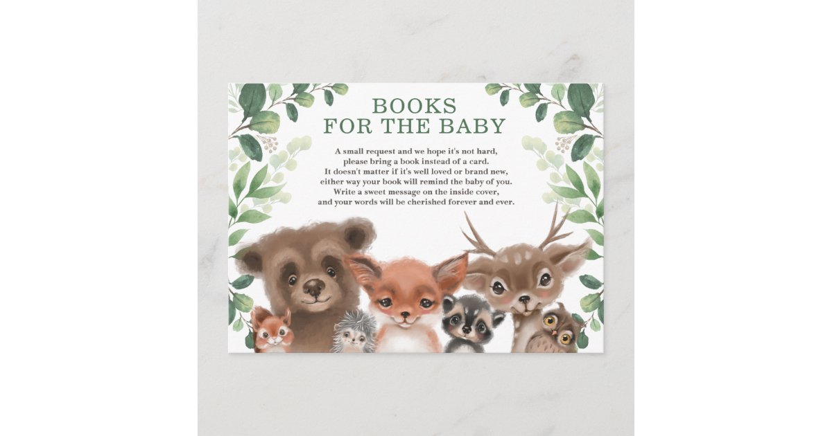 Trendy woodland Animals Forest Books for Baby Enclosure Card | Zazzle