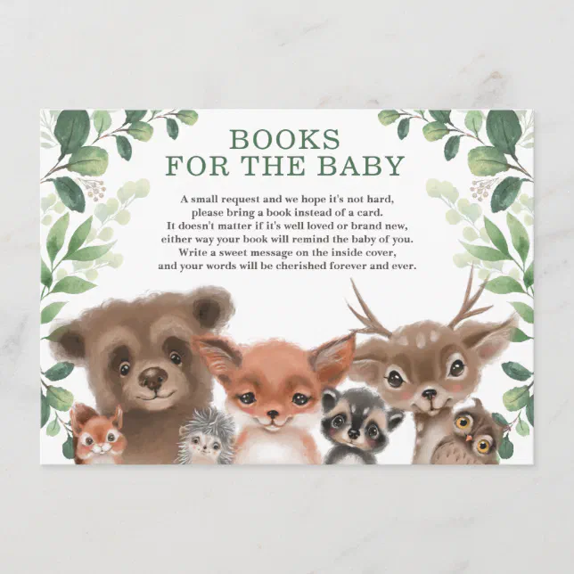 Trendy woodland Animals Forest Books for Baby Enclosure Card | Zazzle