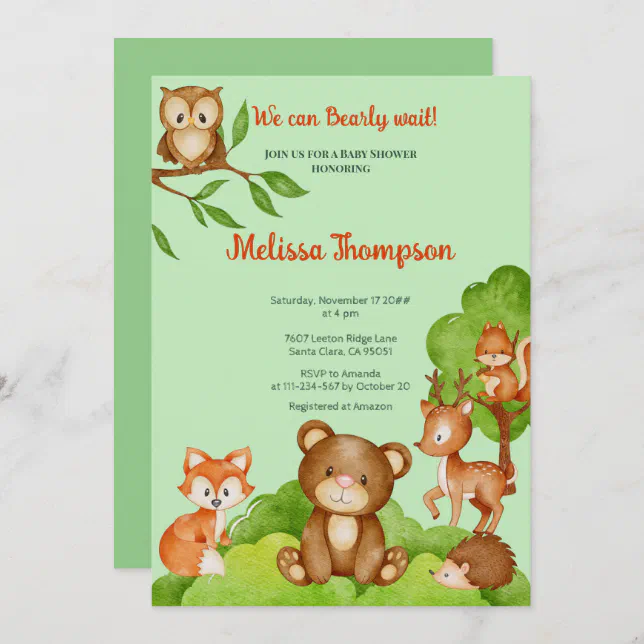 Trendy Woodland Forest friends Animals Baby Shower Invitation | Zazzle