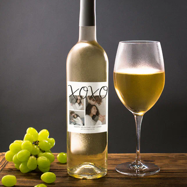 Trendy XOXO Photo Collage Wine Label | Zazzle