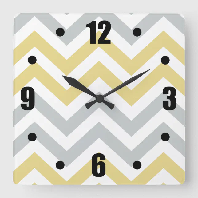Trendy Yellow And Gray Chevron Pattern Square Wall Clock | Zazzle