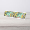 Trendy yellow sunflowers and pink roses design desk name plate | Zazzle