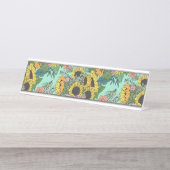 Trendy yellow sunflowers and pink roses design desk name plate | Zazzle