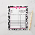 Trendy Zebra Print With Chic Pink Bow Order Form Letterhead | Zazzle