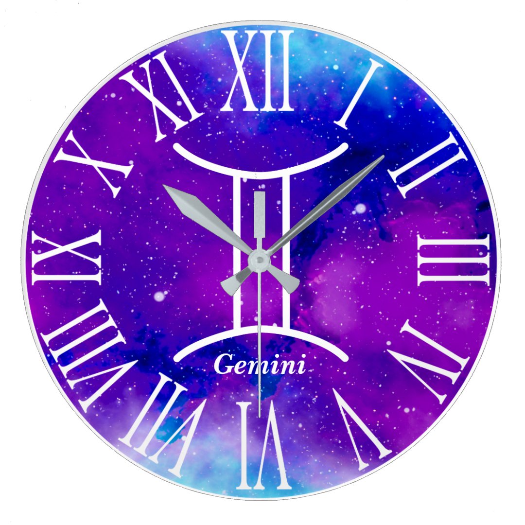 Trendy Zodiac Nebula Gemini Symbol Large Clock | Zazzle