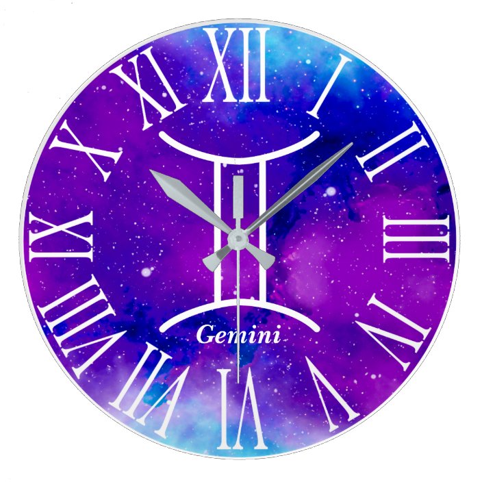 Trendy Zodiac Nebula Gemini Symbol Large Clock | Zazzle