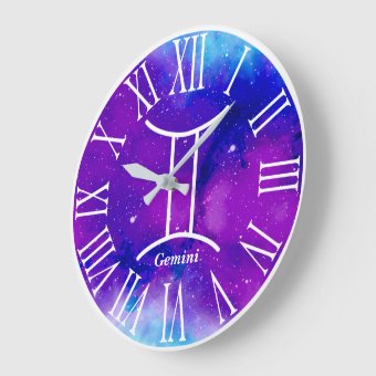 Trendy Zodiac Nebula Gemini symbol Large Clock | Zazzle