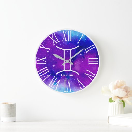Trendy Zodiac Nebula Gemini symbol Large Clock | Zazzle