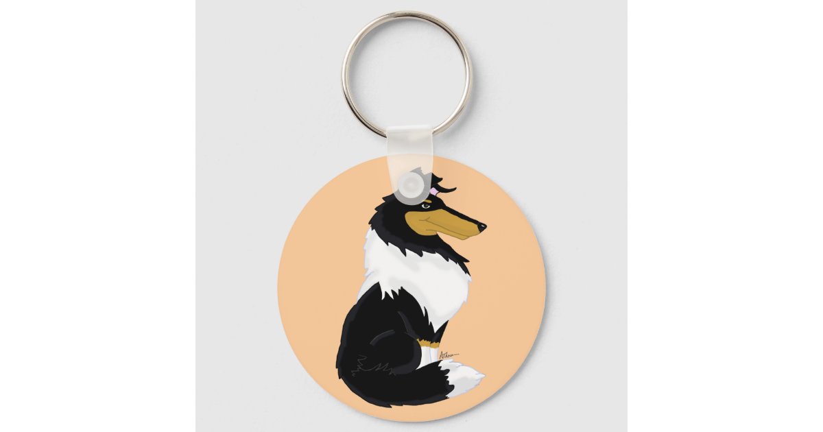Tri-color Rough Collie Cartoon Keychain | Zazzle