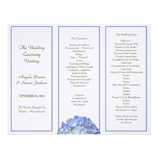 Tri-fold, Blue Hydrangea Wedding Program | Zazzle.com