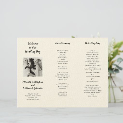 Tri-fold Photo Wedding Ceremony Program Template | Zazzle
