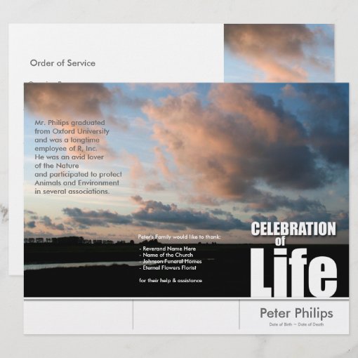 Tri-Fold Sunset Memorial Service Program Flyers | Zazzle