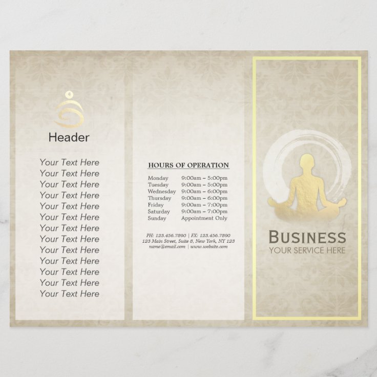 Tri-Fold Yoga Studio Brochures Meditation Pose ZEN | Zazzle
