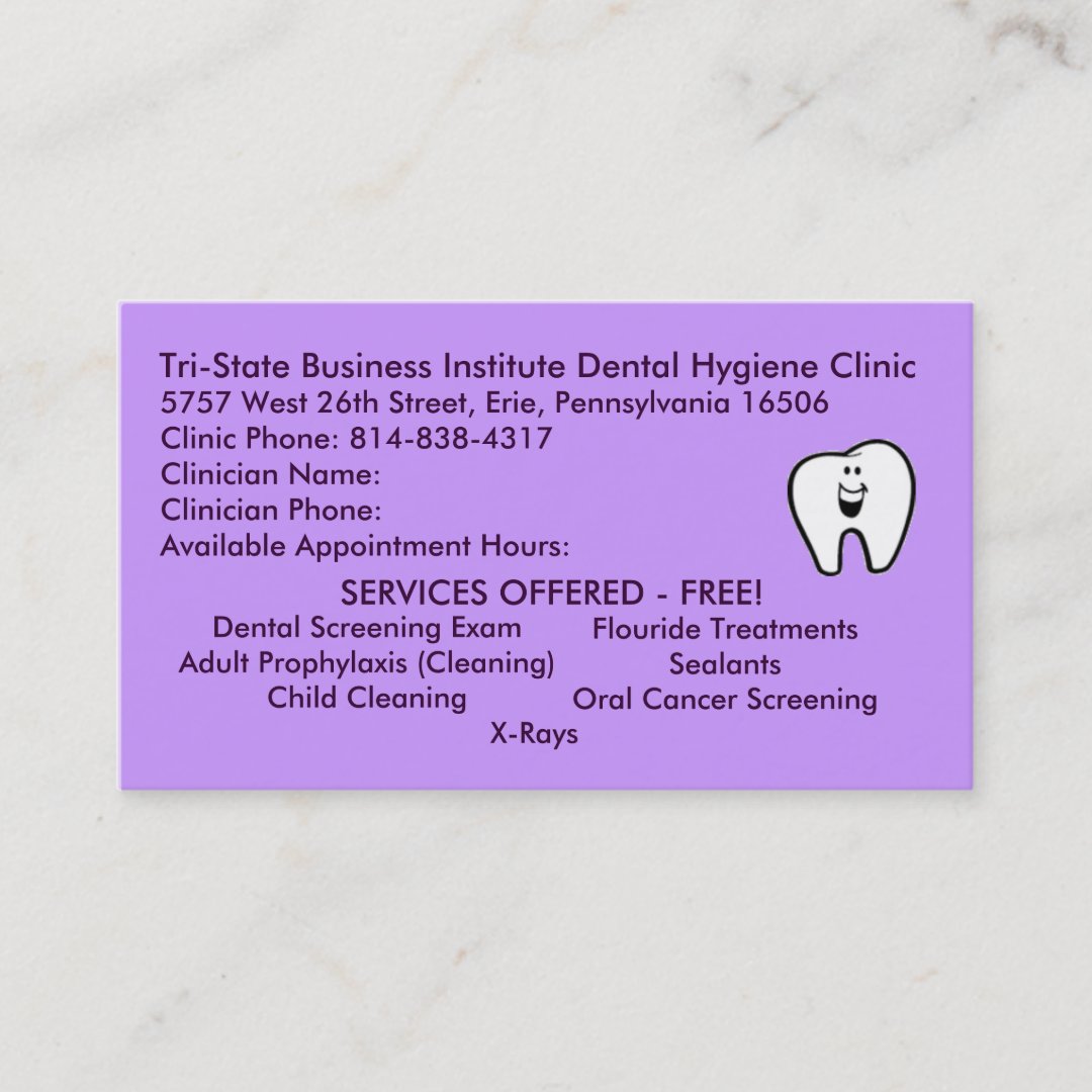 Tri-State Dental Hygiene Business Card | Zazzle
