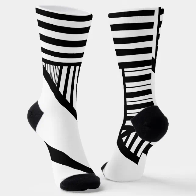 Triangle stripes in Black and White Socks | Zazzle