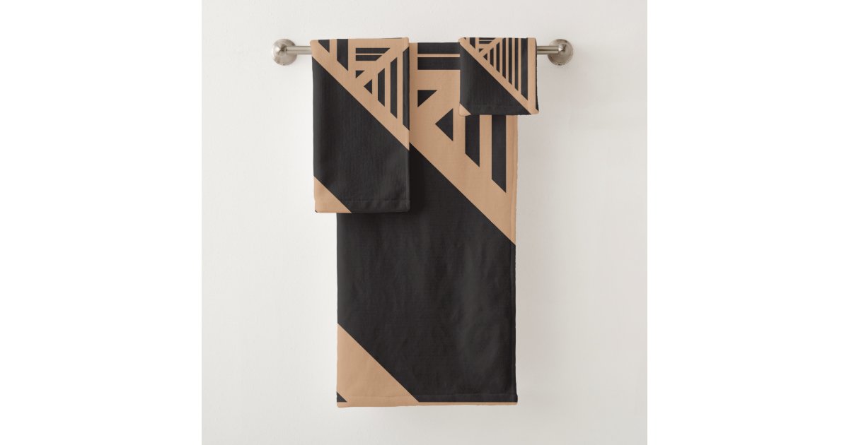 Triangle Stripes in Tan and Black Bath Towel Set | Zazzle